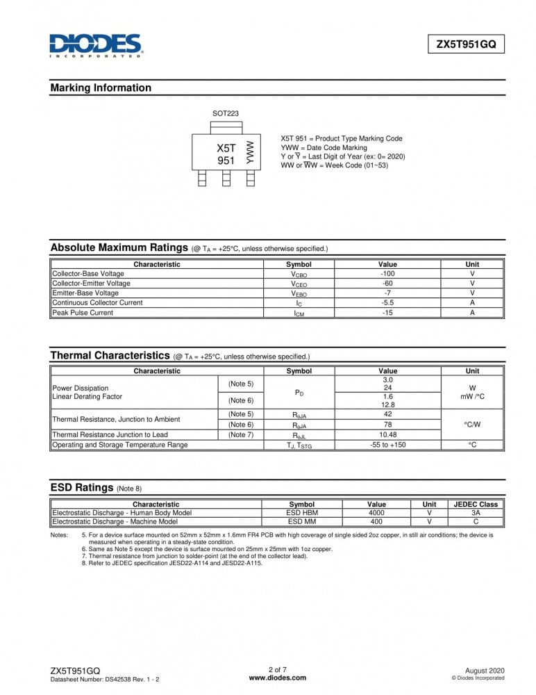 ZX5T951GQTC datasheet page 2
