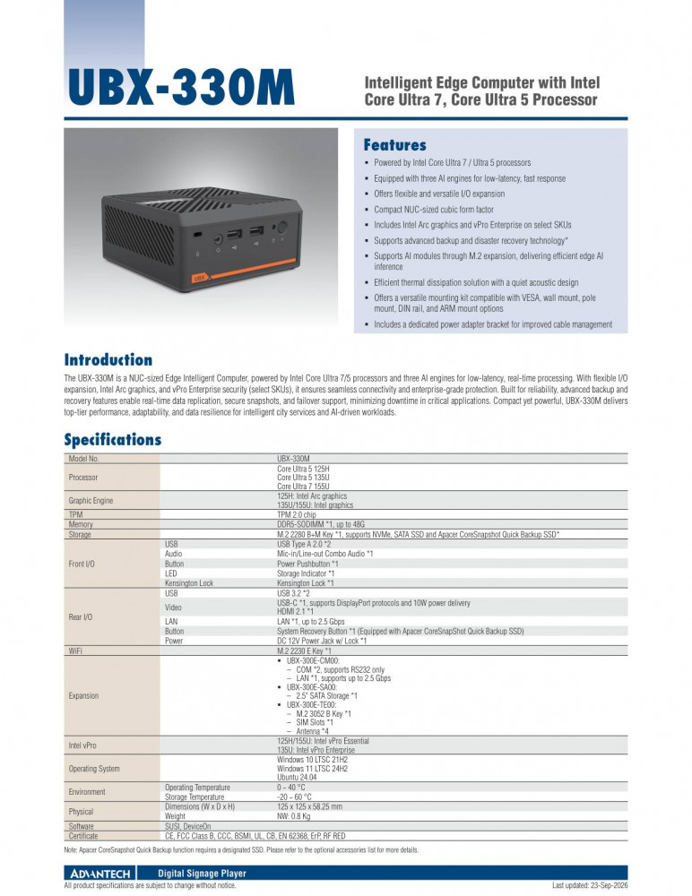 UBX-330M technical document page 1