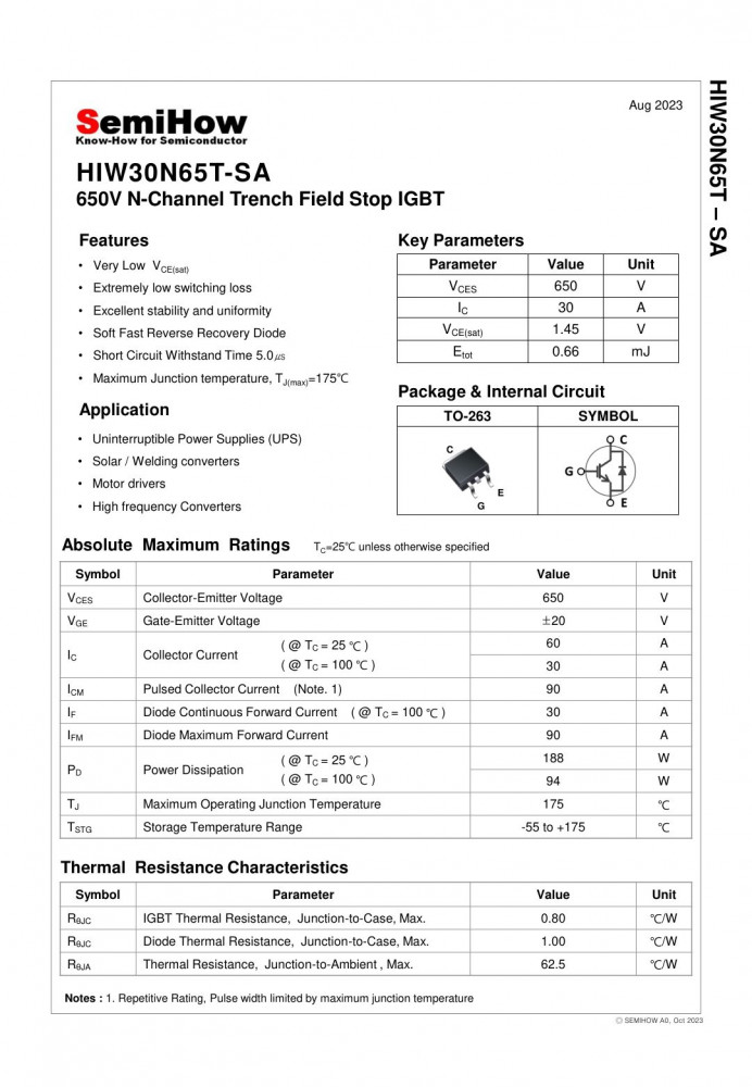 HIW30N65T-SA datasheet page 1
