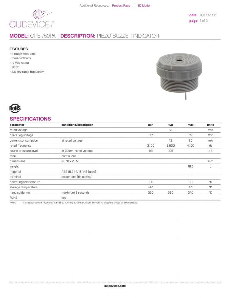 CPE-750PA technical document page 1