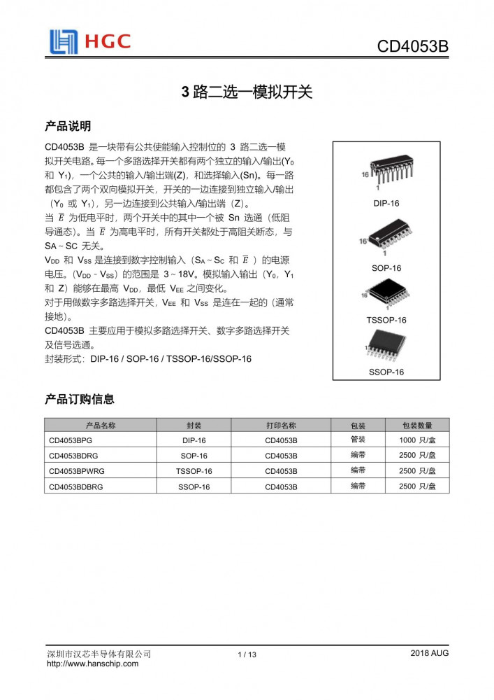 CD4053BPWRG datasheet page 1