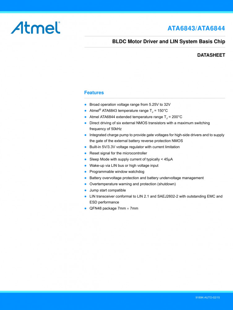 ATA6843 datasheet page 1