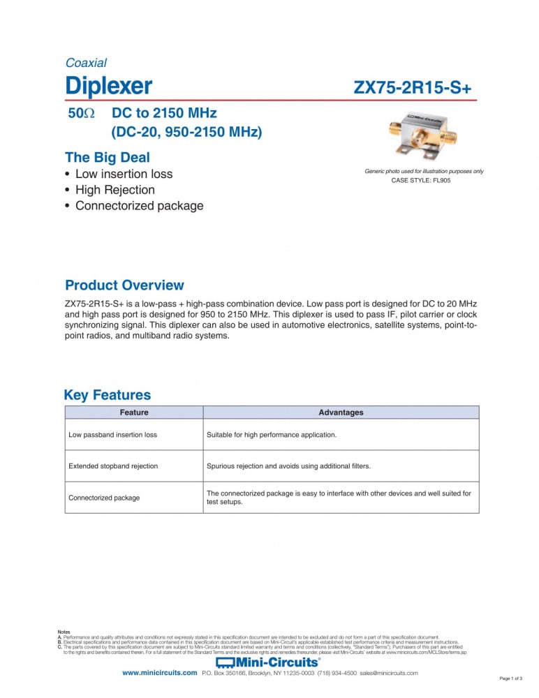 ZX75-2R15-S+ datasheet page 1