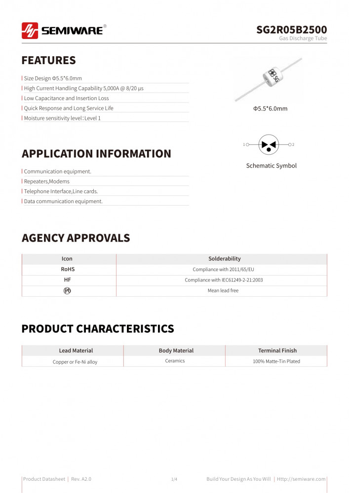 SEMIWARE SG2R05B2500 datasheet page 1