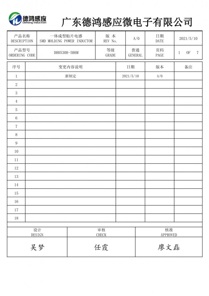 DH0530H-5R6M approval document page 2