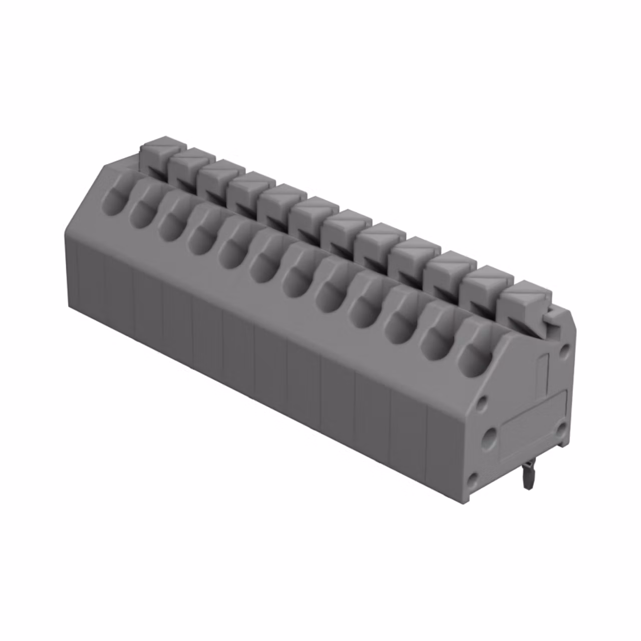 Eurostyle Fixed-Mount Push-Button Terminal Block, 3.50mm Pitch, 45° Modular, 12 Circuit, 5A, 20-16 AWG, Light Gray for sale