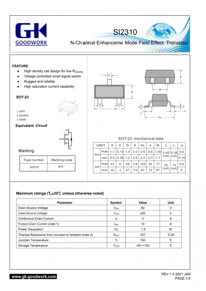 GOODWORK SI2310 datasheet page 1