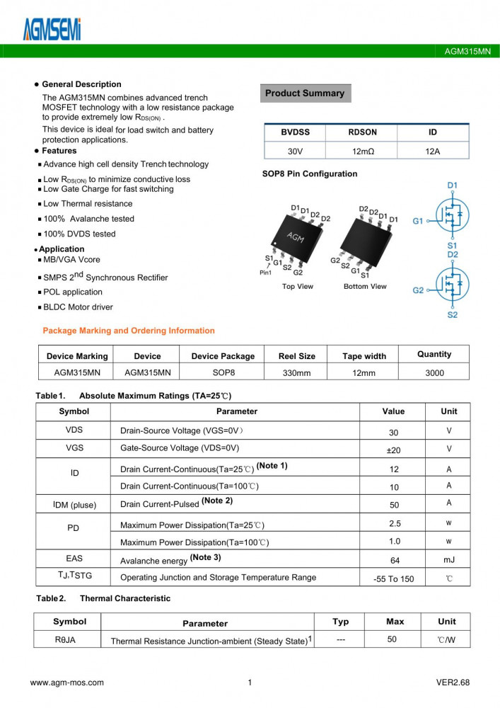 AGM315MN datasheet page 1