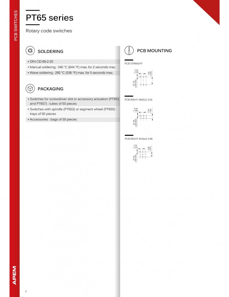 APEM PT65 series document page 2