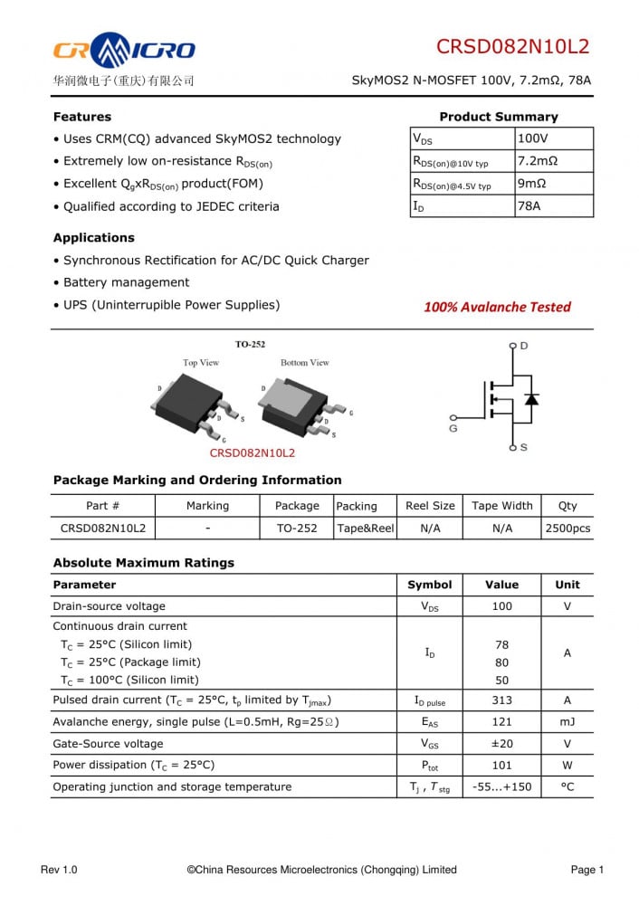 CRSD082N10L2 datasheet page 1