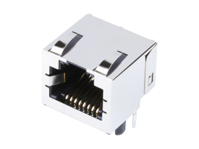 Modular Jack, Right-Angle, Low Profile, Inverted, Shielded, Offset Panel  Grounding Tabs, Lightpipes, 6/6