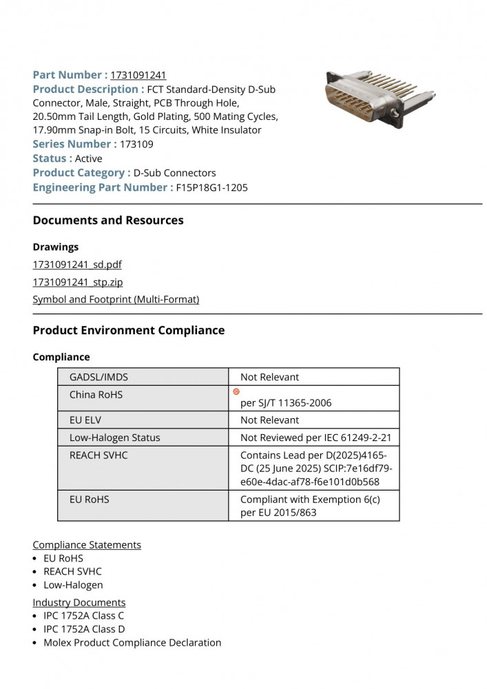 MOLEX 1731091241 technical document image, page 1