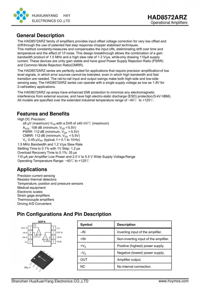 HAD8572ARZ-REEL7 datasheet page 1