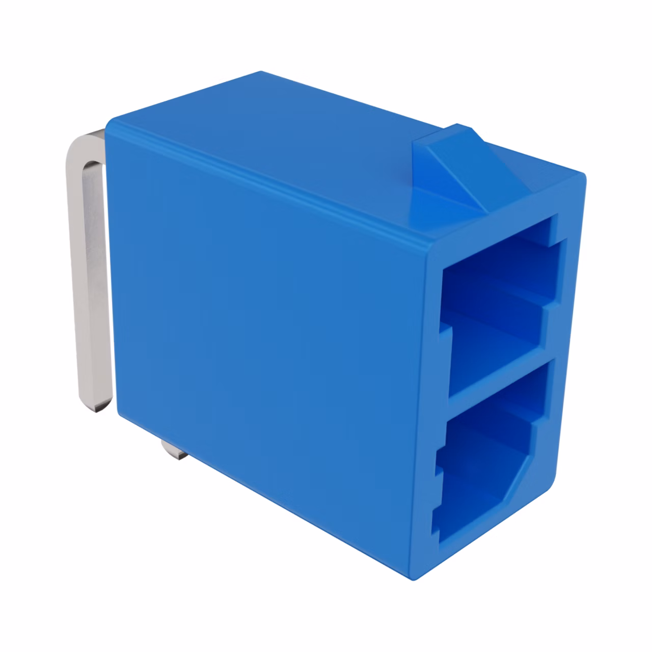 Mega-Fit ColorLock Right-Angle Header, 5.70mm Pitch, Through Hole, Dual Row, 2 Circuits, Matte Tin (Sn) Plating, 3.60mm Tail Length, Glow-Wire Capable, Tray, Blue for sale