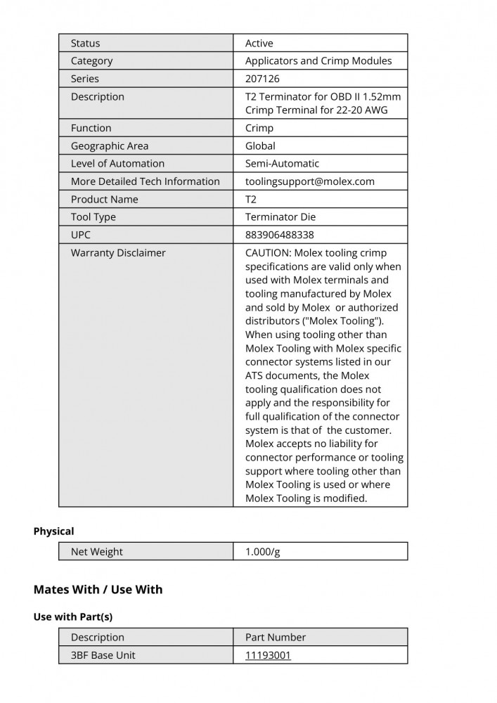 Technical document image 2 for MOLEX 639111200