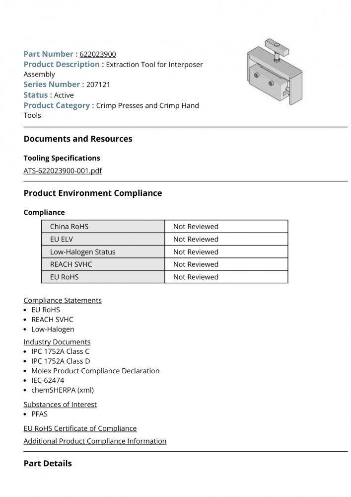 Tooling specification document preview, page 1