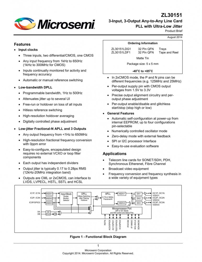 ZL30151 technical document page 1