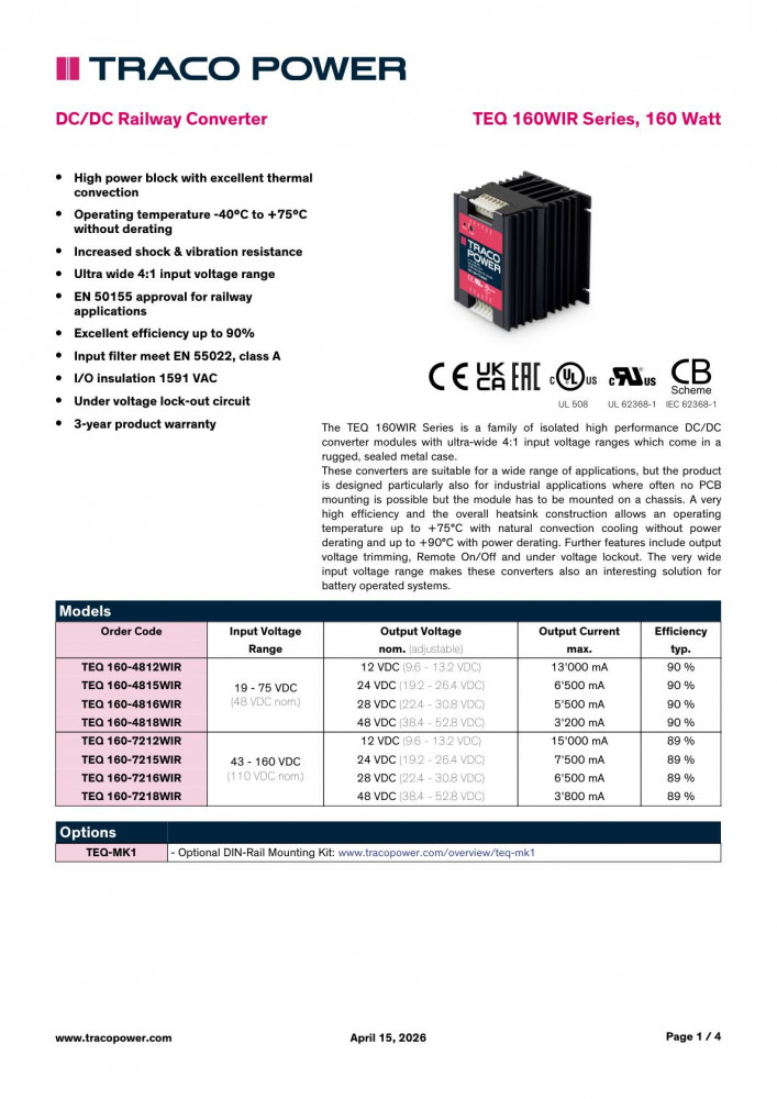 TEQ 160WIR document page 1