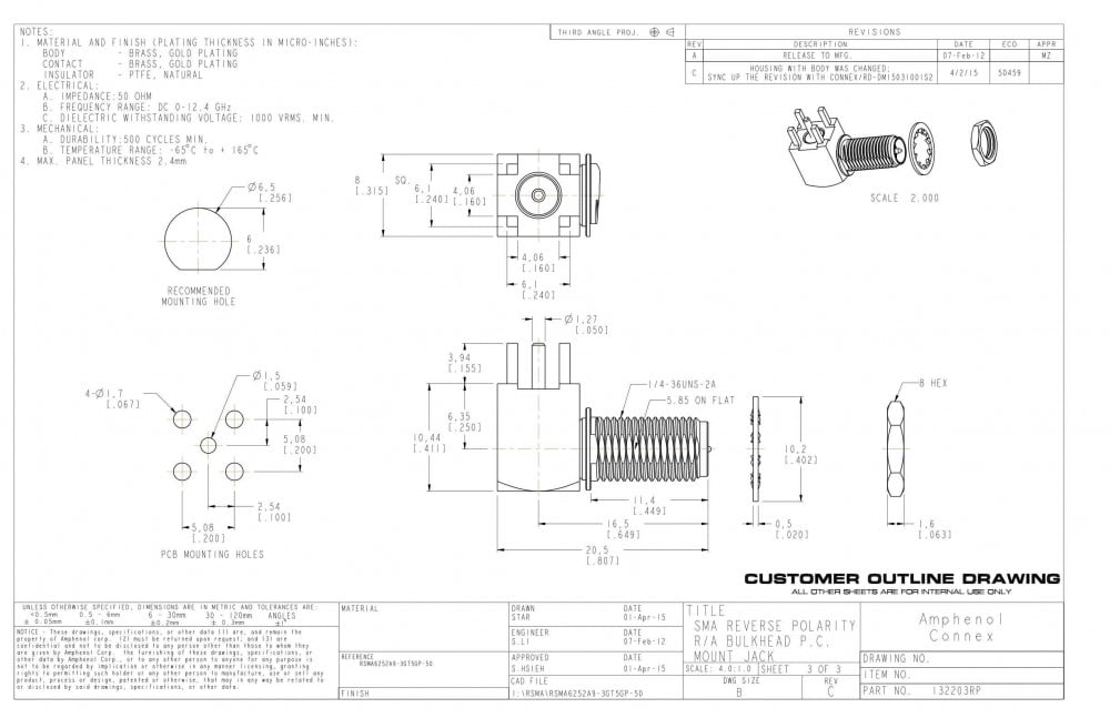 Amphenol 132203RP technical drawing
