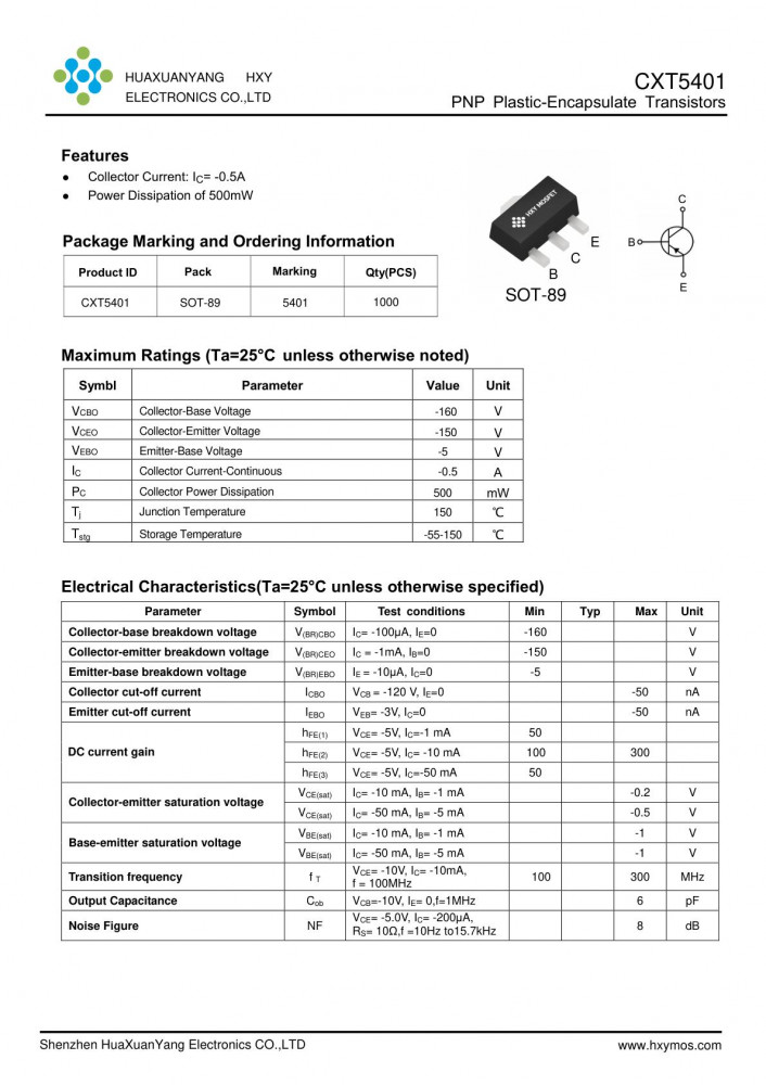 CXT5401 datasheet page 1