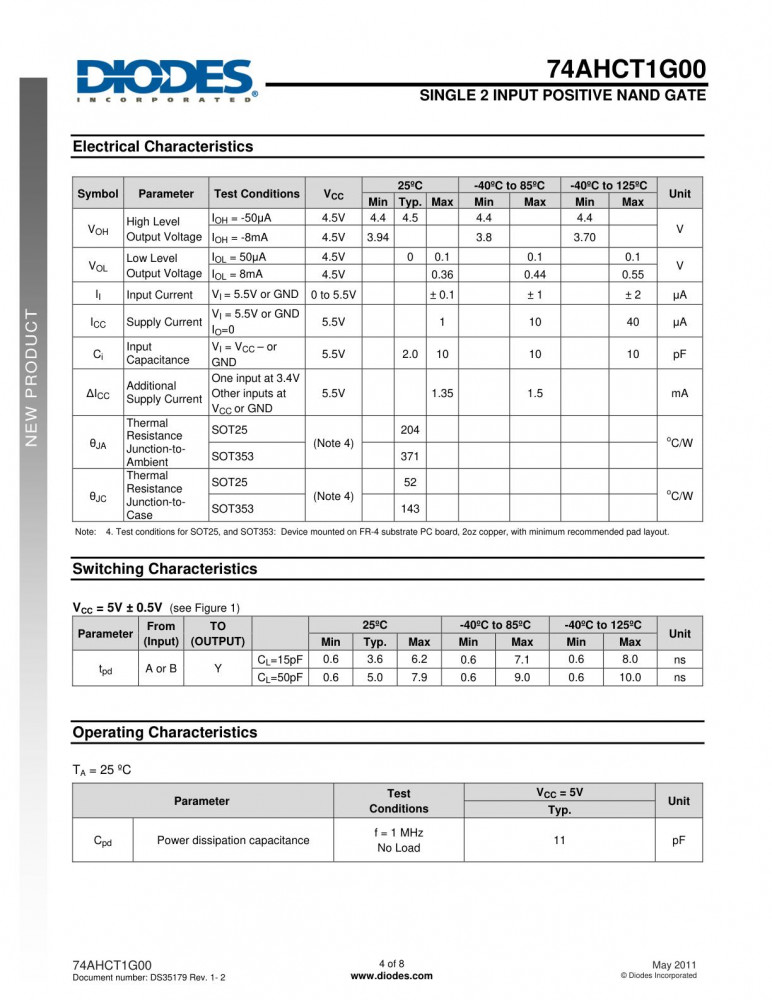 74AHCT1G00SE-7 datasheet page 4