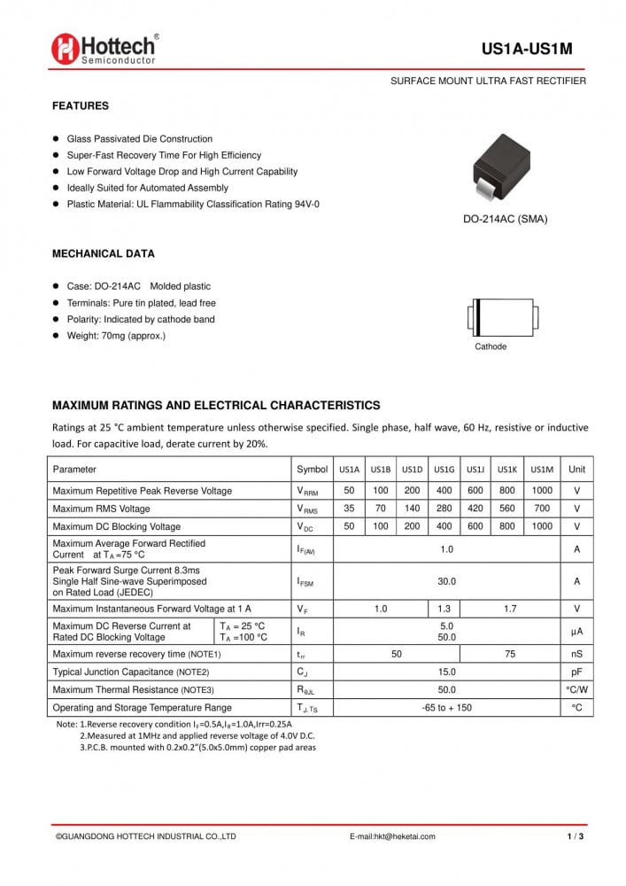 US1G datasheet page 1