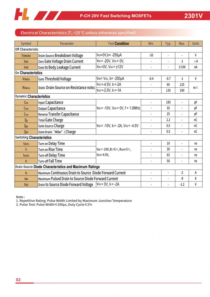 HL 2301V datasheet page 2