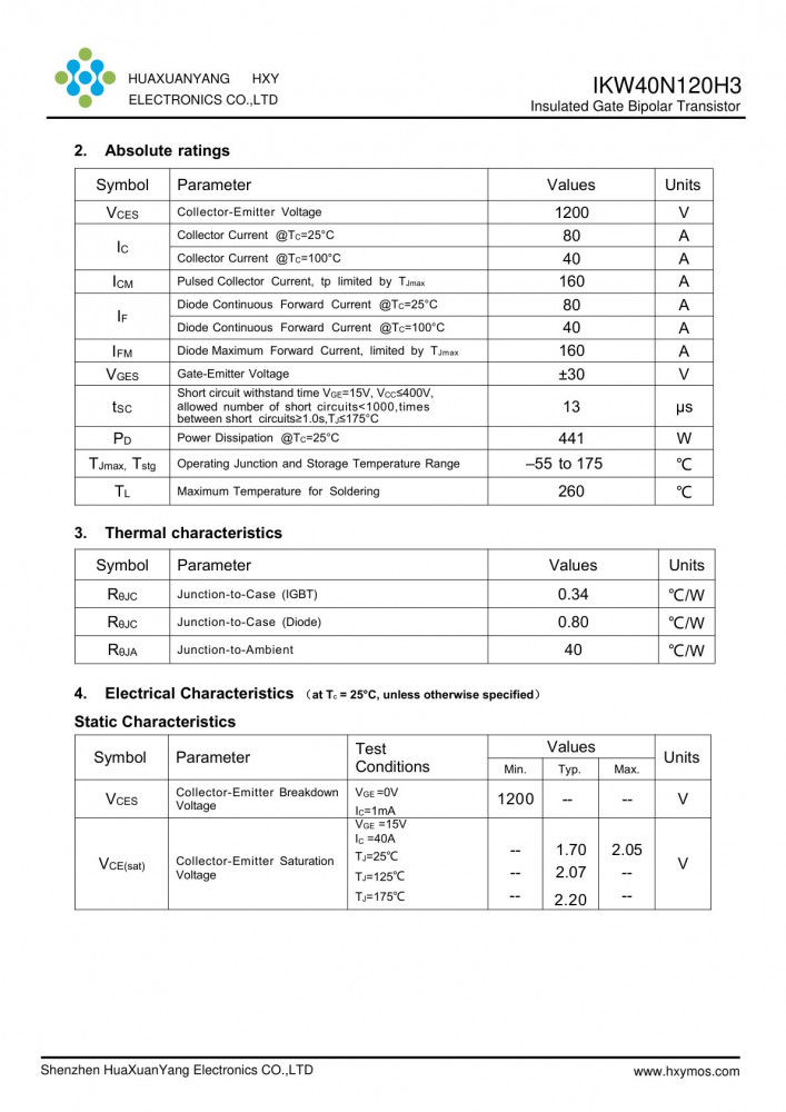 IKW40N120H3-HXY datasheet page 2