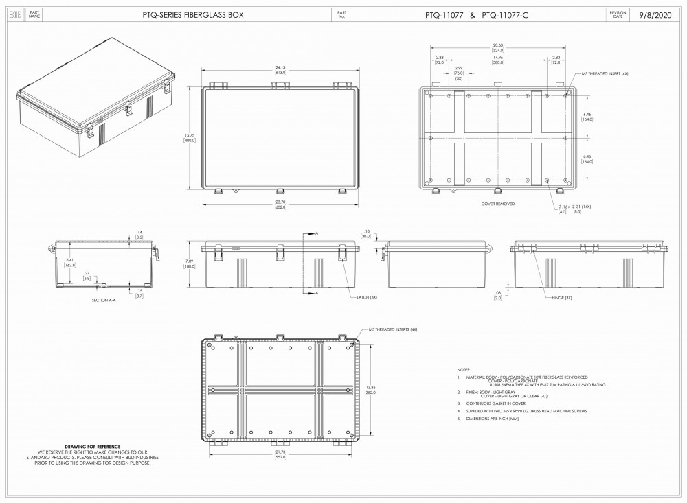 PTQ-11077 enclosure technical drawing