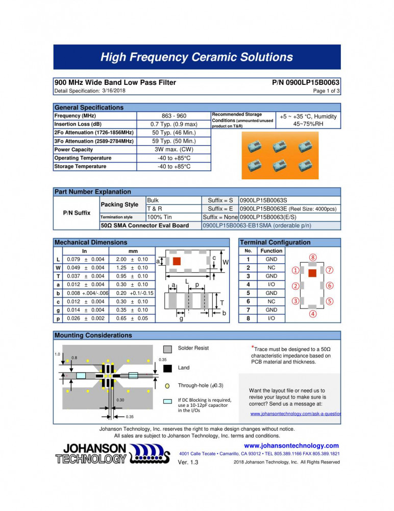 0900LP15B0063 specification, page 1