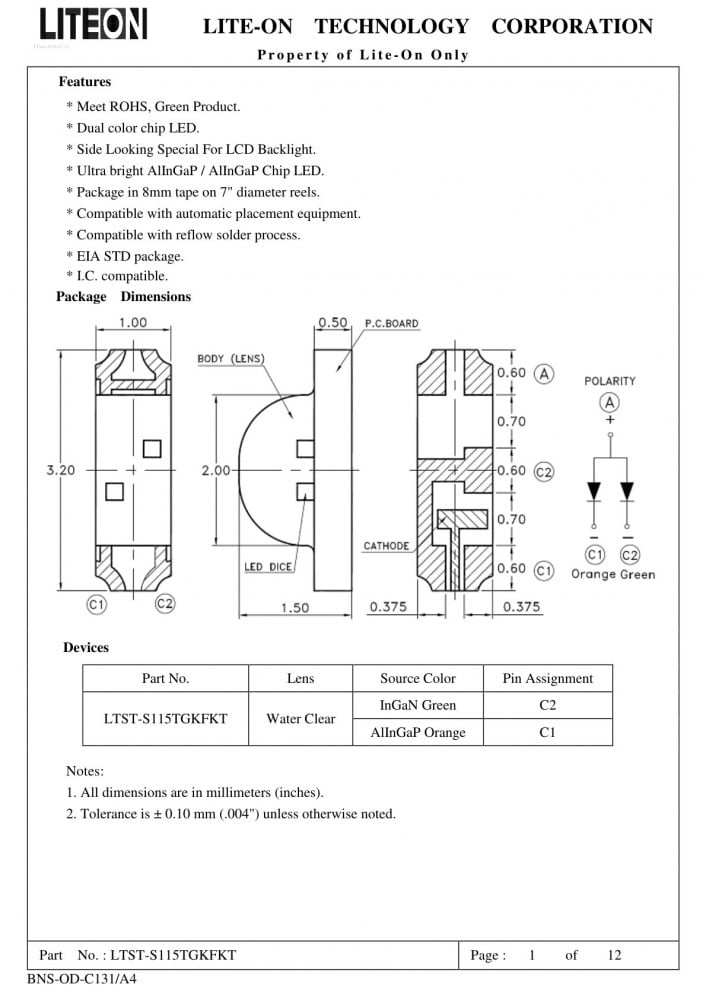 LTST-S115TGKFKT datasheet page 2
