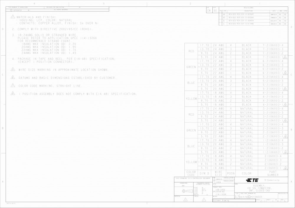 TE Connectivity 3-2106003-3 technical drawing page 1