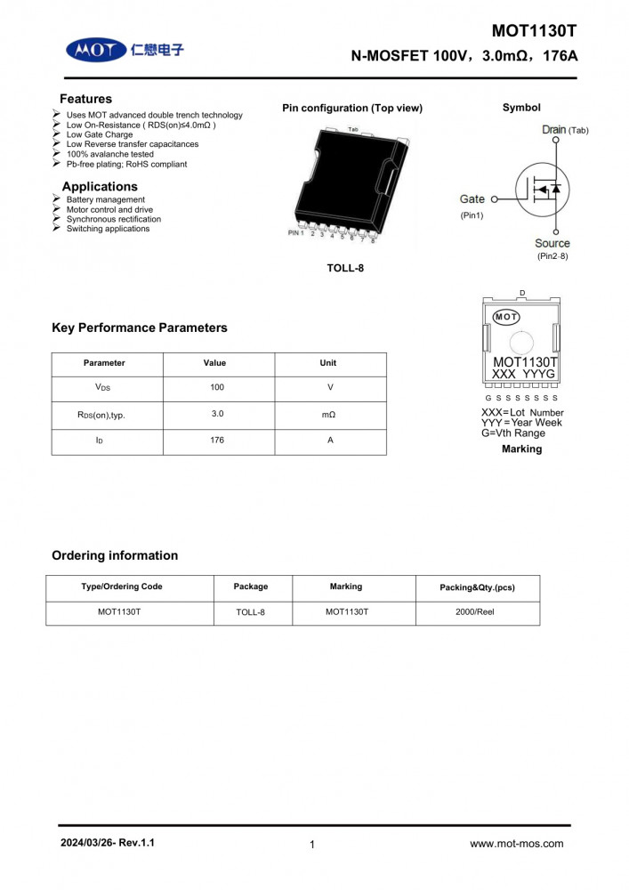 MOT1130T datasheet page 1
