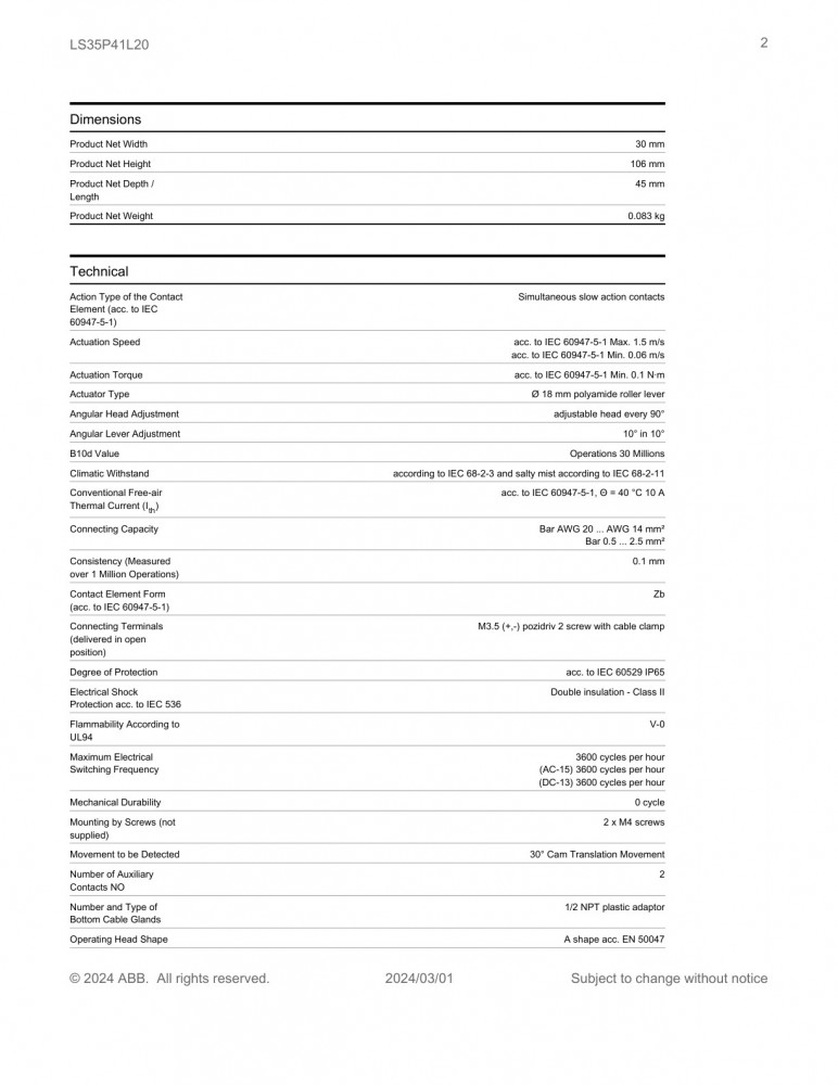 ABB LS35P41L20 technical document page 2