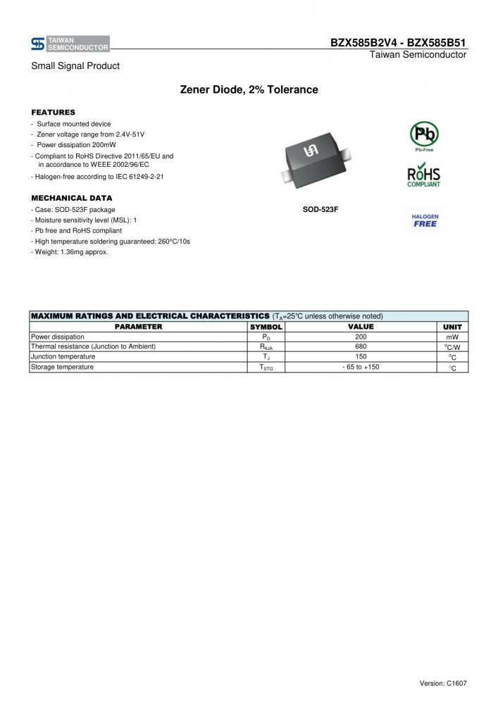 BZX585B2V7 datasheet page 1