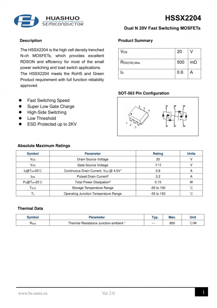 HSSX2204 datasheet page 1