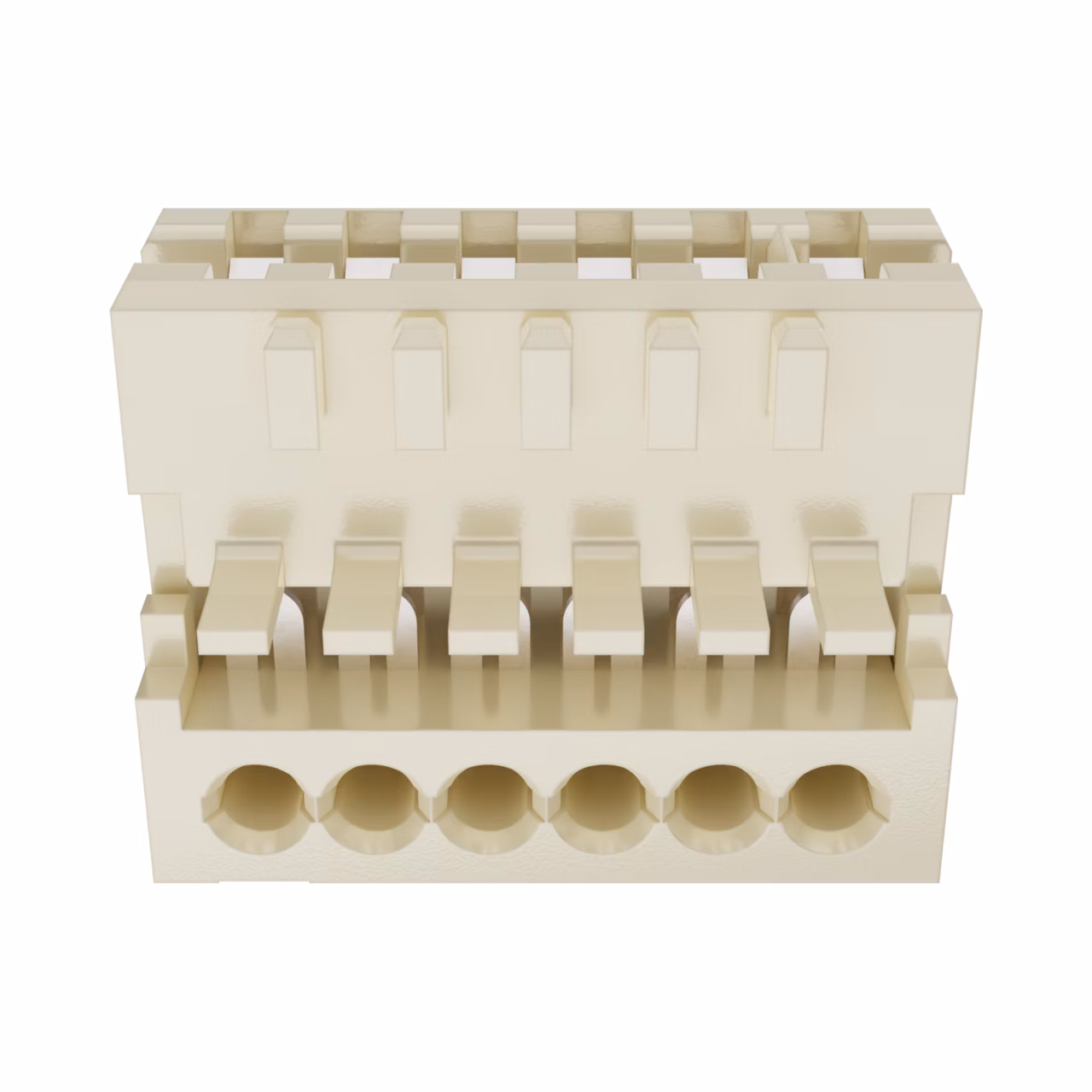 Appli-Mate RAST 2.5 Connector, 2.50mm Pitch, Female, 6 Circuits, Positions A and G Removed, Polarizing Rib Between 5/6, Locking Pips, Open Endwalls, Tin Plating for sale