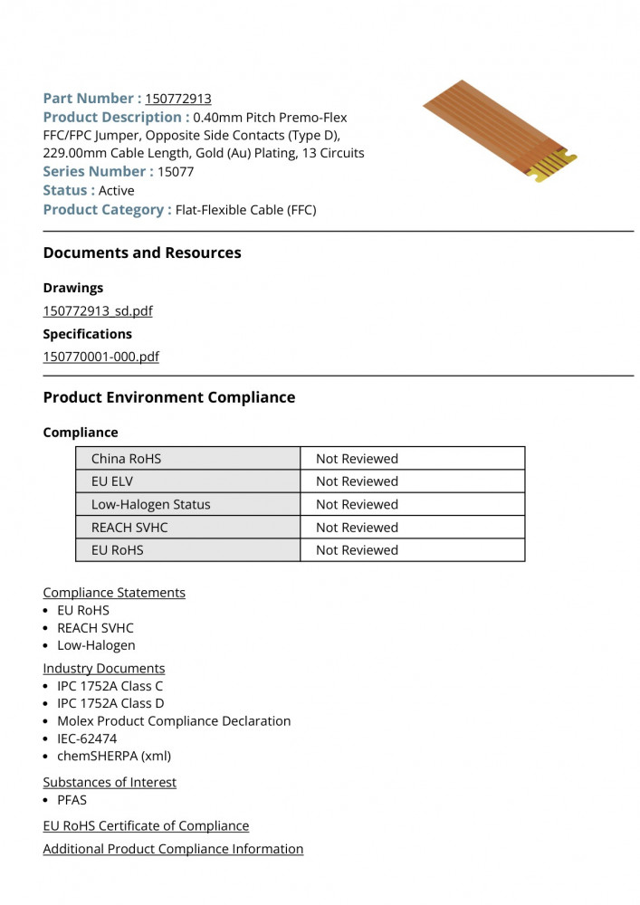 MOLEX product specification document, page 1