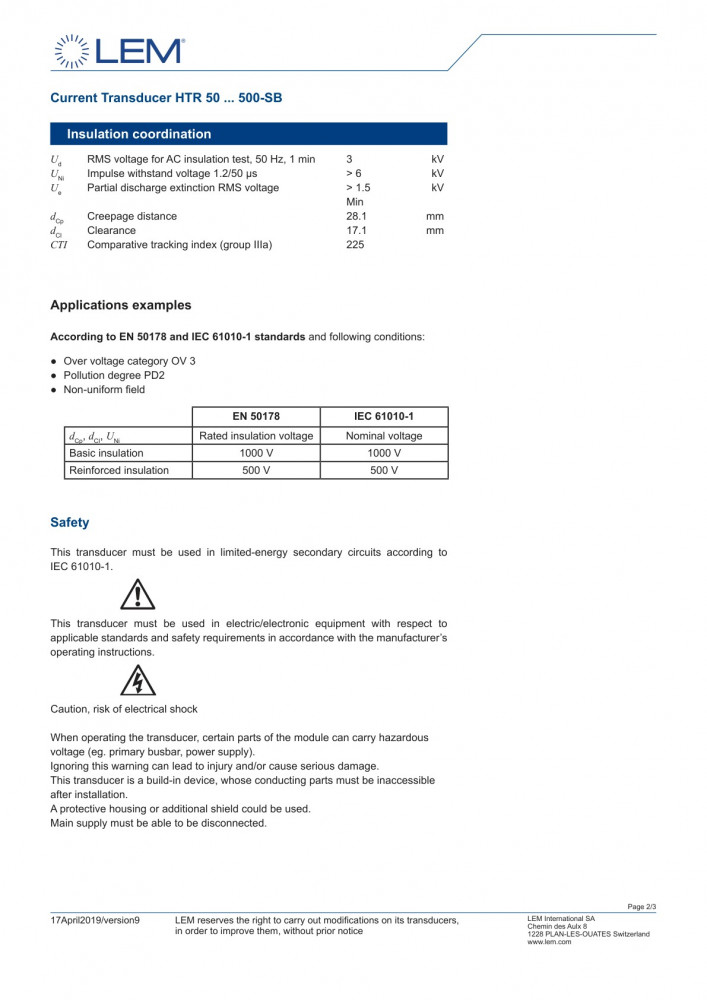 HTR 500-SB datasheet page 2