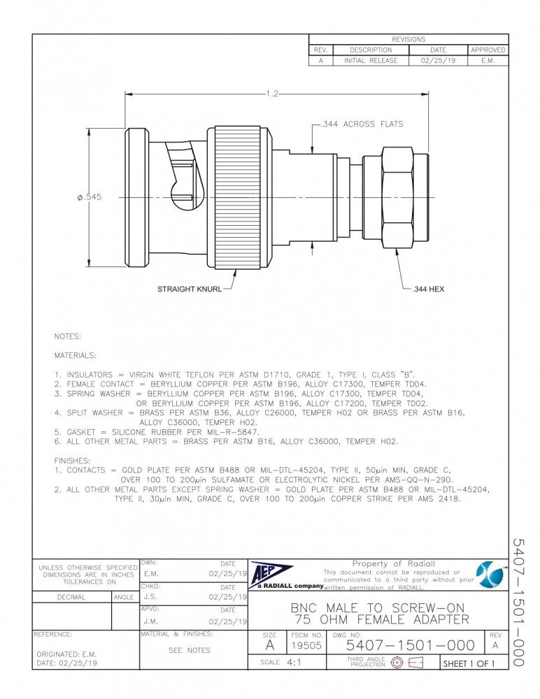 Radiall 5407-1501-000 product drawing