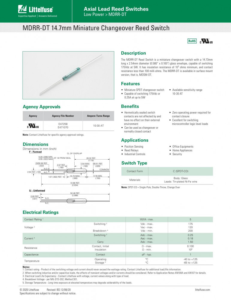 MDRR-DT reed switch datasheet page 1