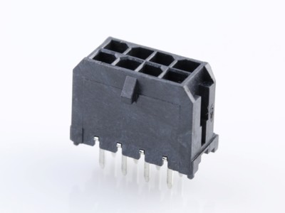 Micro-Fit 3.0 Vertical Header, 3.00mm Pitch, Dual Row, 8 Circuits, with PCB Polarizing Peg, 0.76µm Gold Plating, Glow-Wire Capable, Black for sale