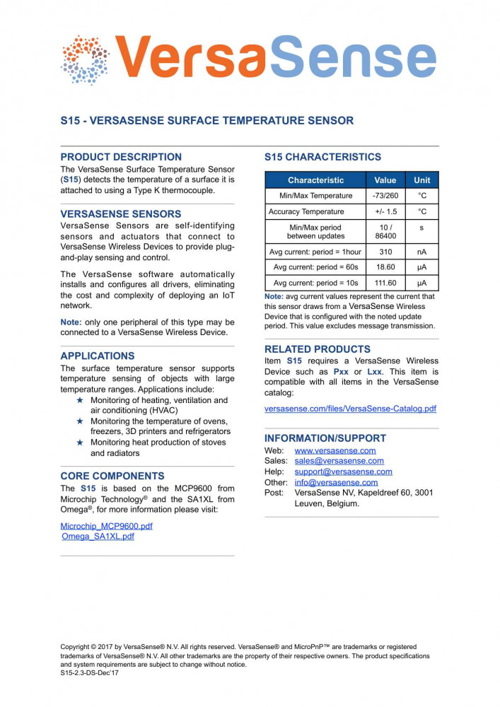 VersaSense S15 technical document preview