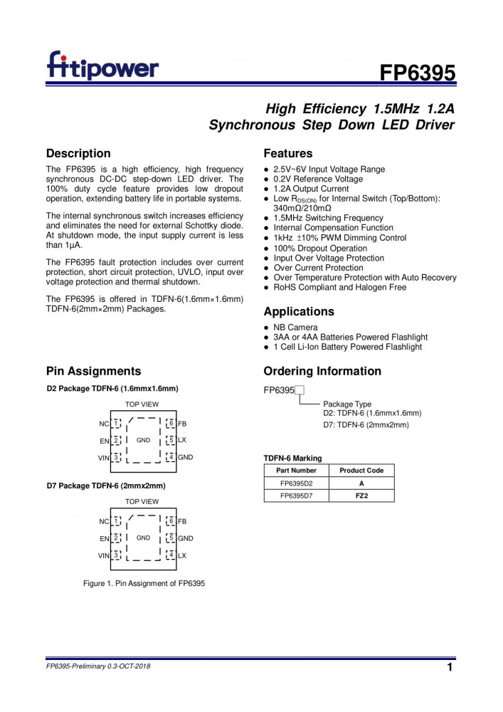 FP6395D7 datasheet page 1