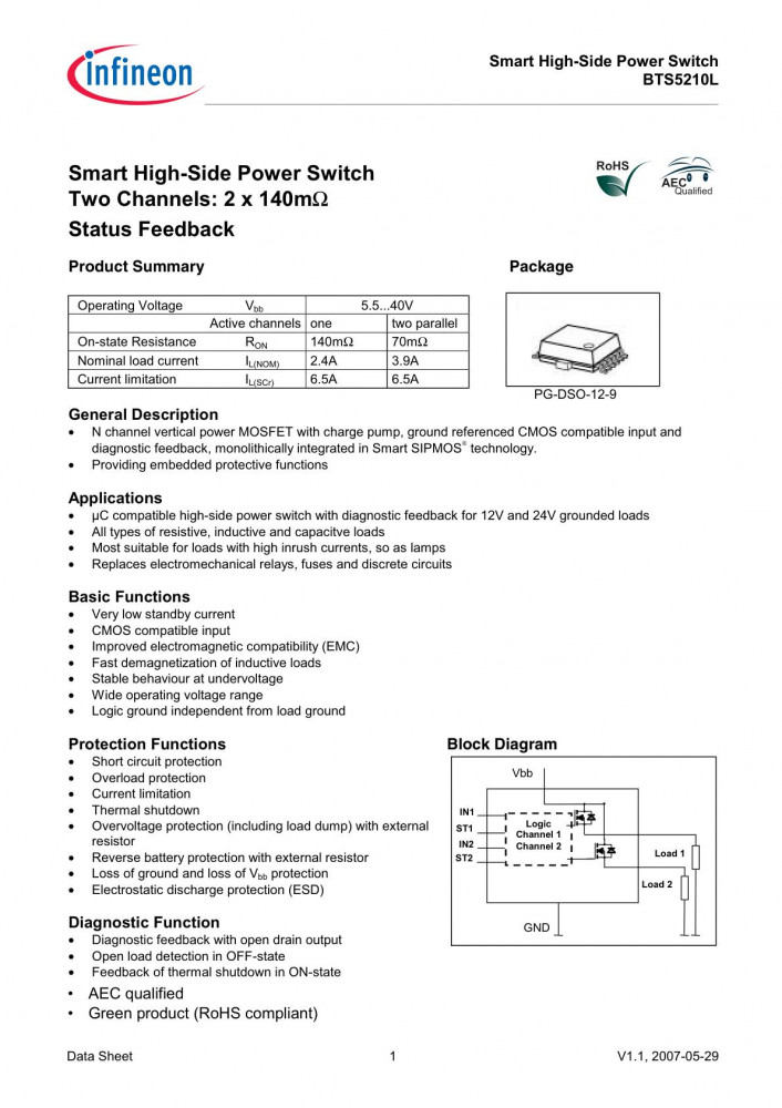 BTS5210L datasheet page 1