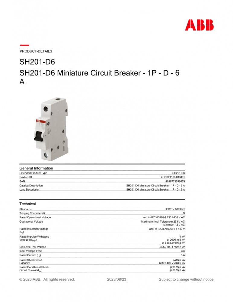 SH201-D6 technical document page 1