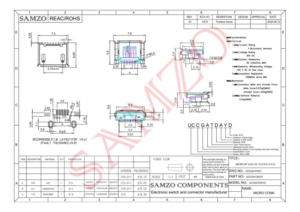 SAMZO UCCGATDAYD technical drawing