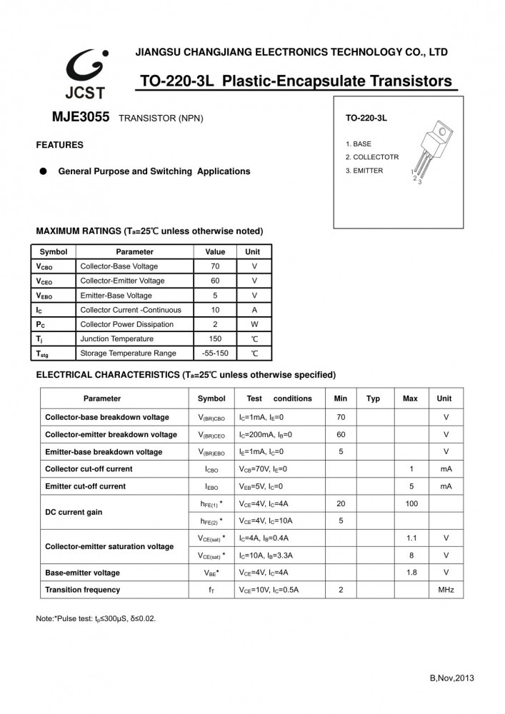 MJE3055 datasheet page 1