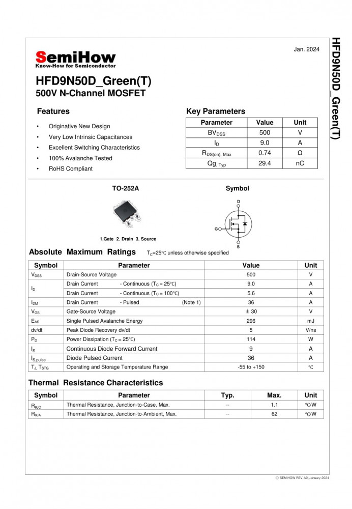 HFD9N50D datasheet page 1