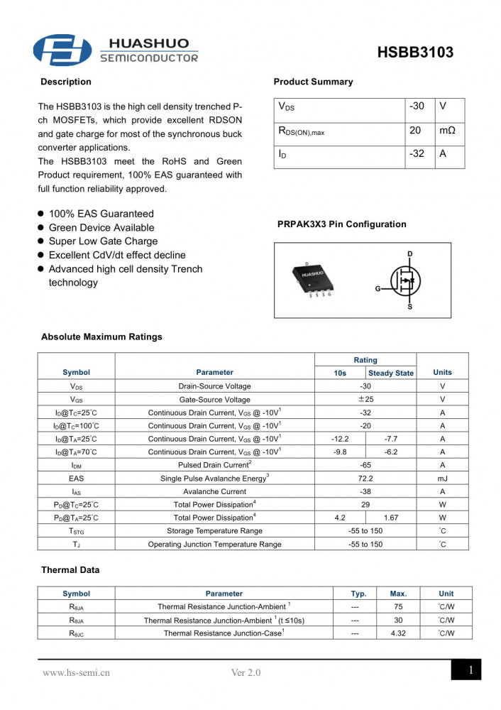 HSBB3103 datasheet page 1